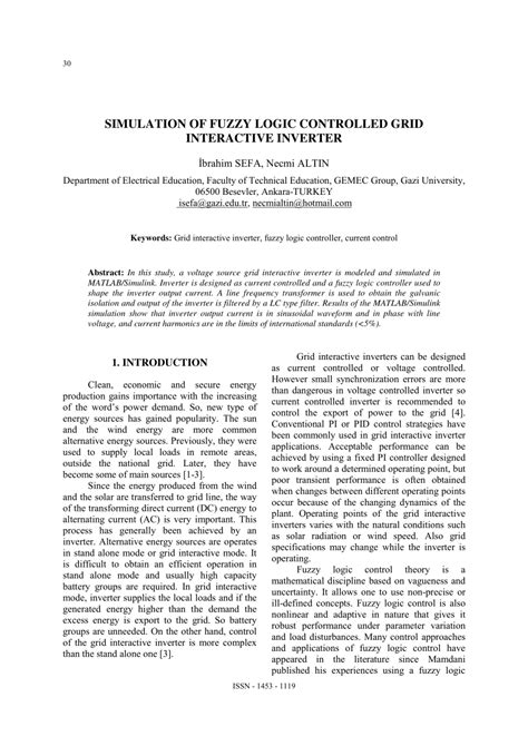 Pdf Simulation Of Fuzzy Logic Controlled Grid Interactive Inverter