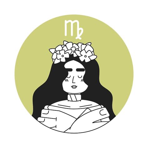 처녀자리 별자리 단색 둥근 ⁇ 터 스 ⁇ 일러스트레이션 젊은 라티나 여성 2d 평평한 Bw 웹 Ui 디자인을위한 만화 캐릭터