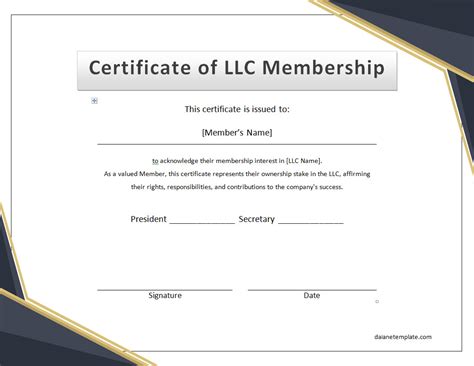 Printable Llc Membership Certificate Template