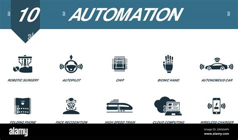 automation set creative icons robotic surgery autopilot chip