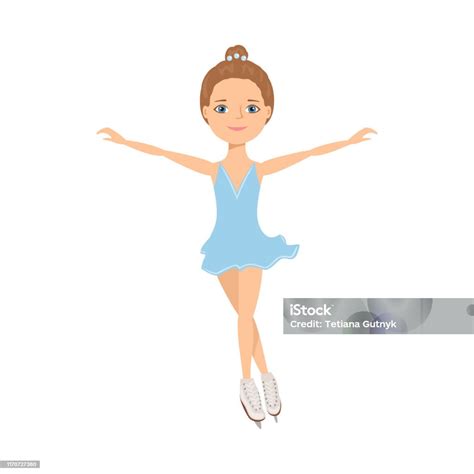 여자 피겨 스케이팅 흰색 배경에 고립 된 아이 아이스 스케이트 만화 간단한 플랫 스타일로 귀여운 캐릭터의 벡터 일러스트 겨울