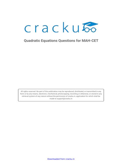 Quadratic Equations Questions For Mah Cet Pdf