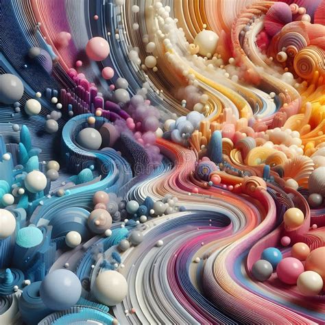 Abstract Colorful Background Flowing In Waves And Mixing With Spheres Stock Illustration