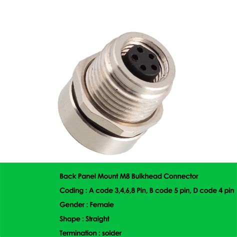 Conector Hembra De Montaje En Panel M8 Montaje Posterior Shine Industry