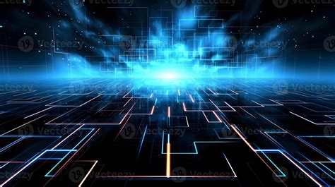 Technology Futuristic Network Connection Concept With Connecting Glowing Dots And Lines Circuit