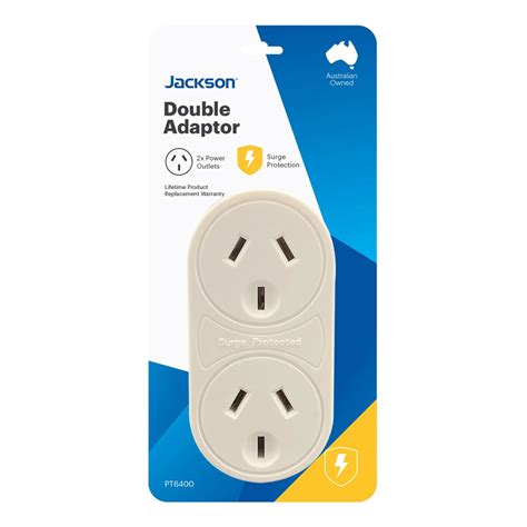 Jackson Double Power Wall Adapter Au Nz Socket Outlet Surge Protection