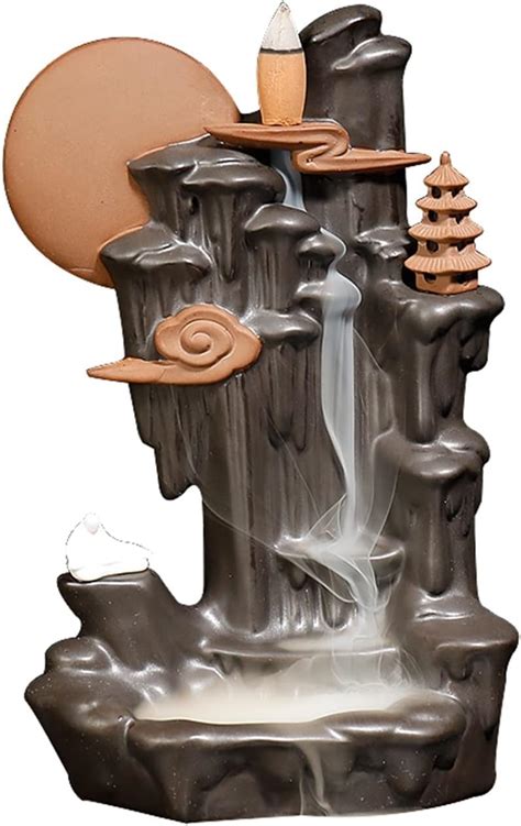 🧘‍♀️ Porta Incienso Zen De Cerámica Con Cascada Y 10 Conos Mil