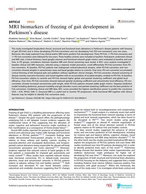 Pdf Mri Biomarkers Of Freezing Of Gait Development In Parkinsons Disease