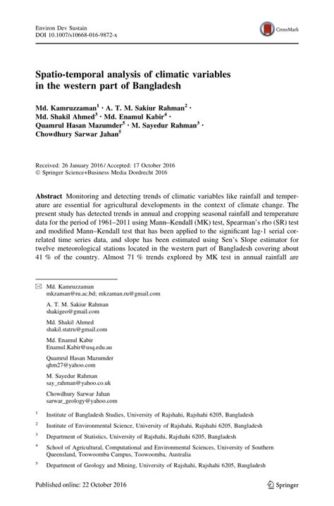 Pdf Spatio Temporal Analysis Of Climatic Variables In The Western