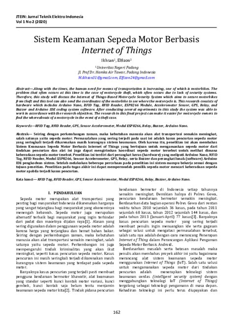 Pdf Sistem Keamanan Sepeda Motor Berbasis Internet Of Things