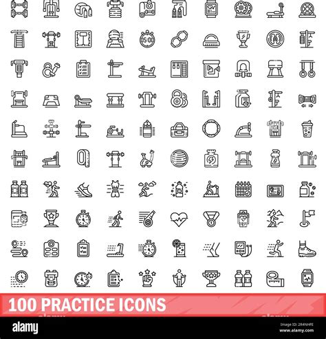 100 Practice Icons Set Outline Illustration Of 100 Practice Icons