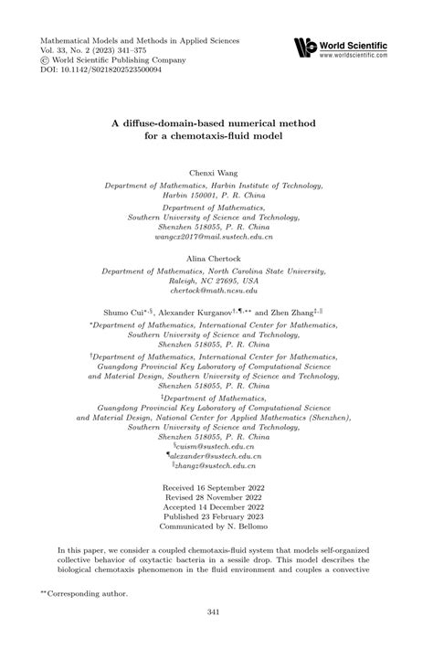 A Diffuse Domain Based Numerical Method For A Chemotaxis Fluid Model Request Pdf