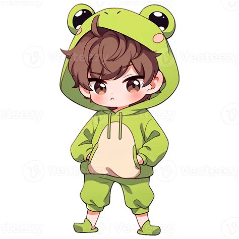 Cute Chibi Boy Wearing A Frog Hoodie Ai Generative 33494728 Png