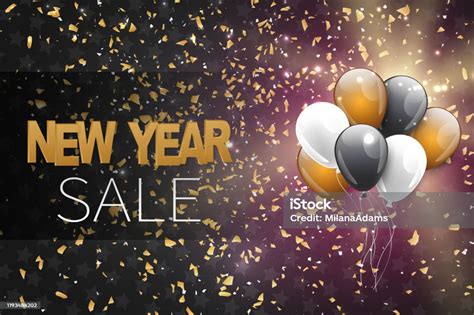 새해 판매 배너 또는 포스터 검은 고급 배경에 풍선의 무리 벡터 그림입니다 3차원 형태에 대한 스톡 벡터 아트 및 기타 이미지 3차원 형태 개념 겨울 Istock