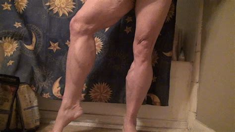 Tempest Muscular Calves Oiled Calves And Toy In The Bathroom