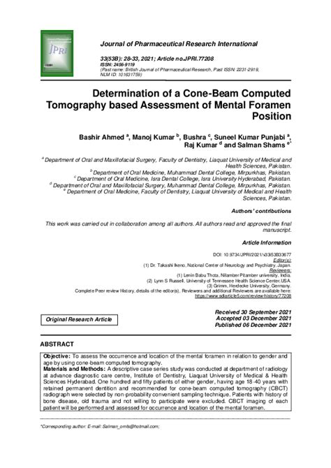 Pdf Determination Of A Cone Beam Computed Tomography Based Assessment Of Mental Foramen Position