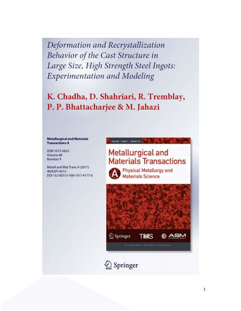 Pdf Deformation And Recrystallization Behavior Of The Cast Structure In Large Size High