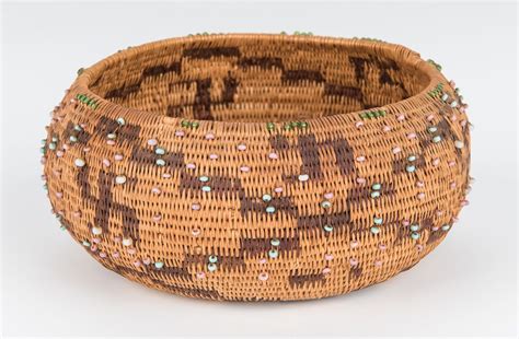 Lot 686 2 Native American Pomo Baskets 1 Feather Case Auctions