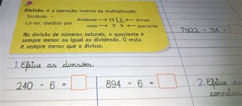 Solved Divisão é A Operação Inversa Da Multiplicação Simbolo ÷ Dividendo 15 3