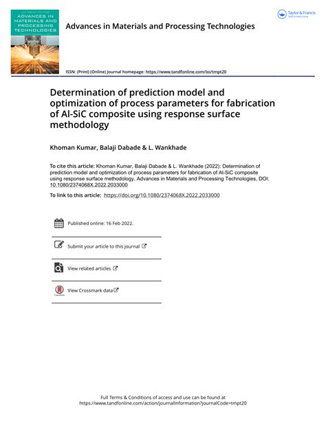 Pdf Determination Of Prediction Model And Optimization Of Process