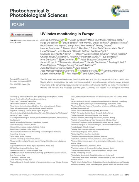 Pdf Uv Index Monitoring In Europe