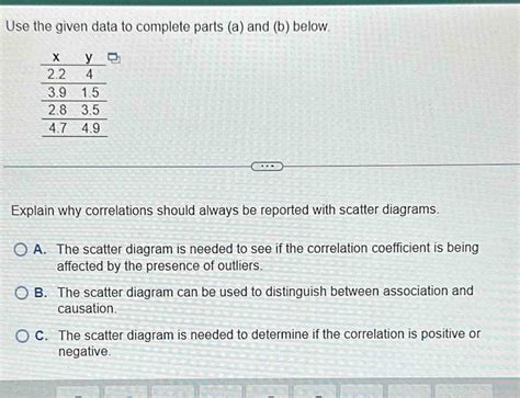 solved use the given data to complete parts a and b below explain