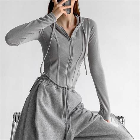 Купити Вінтажні жіночі толстовки на блискавці Y2k Корейська мода Вуличний світшоти Туніки