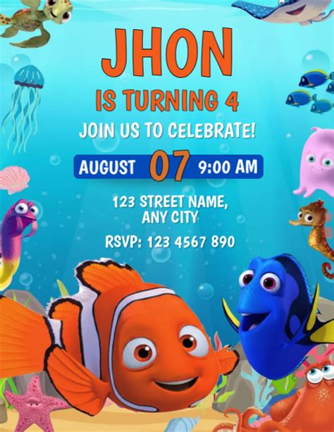 Editable Finding Nemo Birthday Invitation Template Postermywall