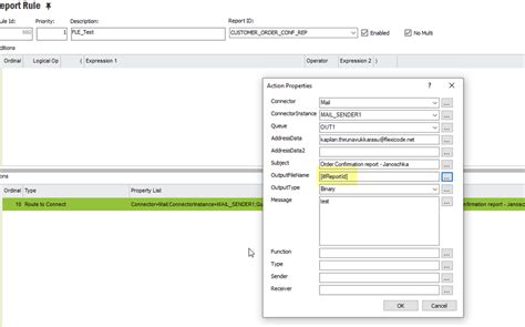 report rules with the action “routing to connect” to send the report