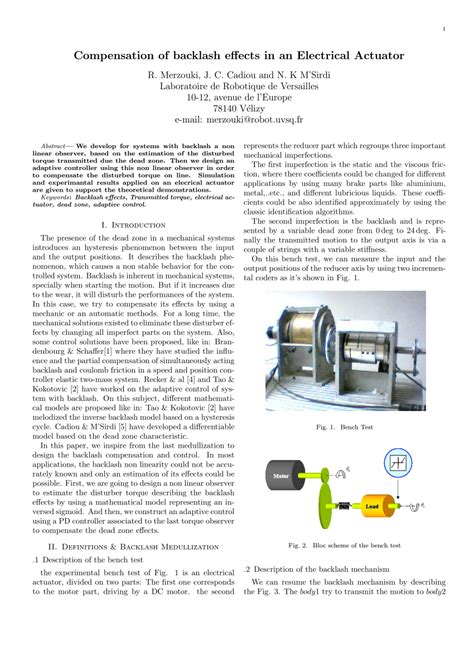 Pdf Compensation Of Friction And Backlash Effects In An Electrical Actuator