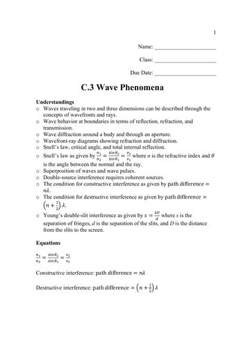 Ib Physics Topic C 3 Wave Phenomena Teaching Resources