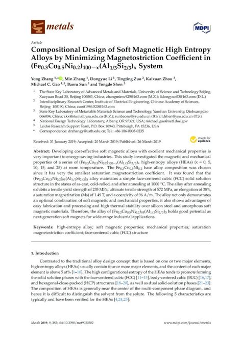 Pdf Compositional Design Of Soft Magnetic High Entropy Alloys · The Alloy Not Only