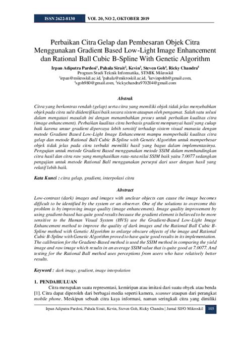 Pdf Perbaikan Citra Gelap Dan Pembesaran Objek Citra Menggunakan Gradient Based Low Light