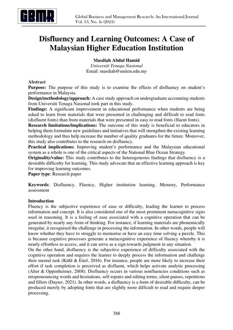 Pdf Disfluency And Learning Outcomes A Case Of Malaysian Higher Education Institution