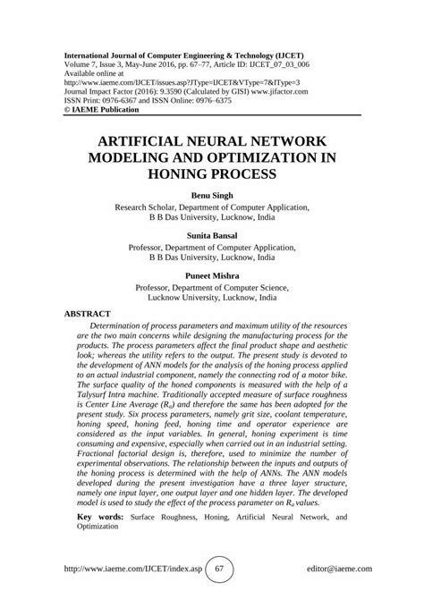 Pdf Artificial Neural Network Modeling And Optimization In Honing Process Dokumentips