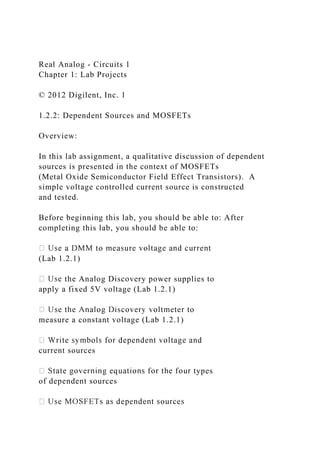 Real Analog Circuits Chapter Lab WorksheetsReal Analog Docx Consumer Electronics
