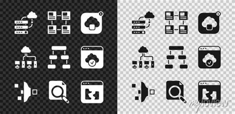 Set network cloud connection, hierarchy organogram chart, cloud posters ...