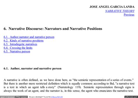 Pdf Narrative Discourse Narrators And Narrative Positions Narrative