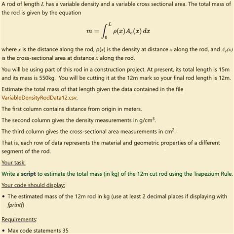 solved a rod of length l has a variable density and a variable cross