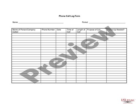 Phone Call Log Form Phone Call Log US Legal Forms