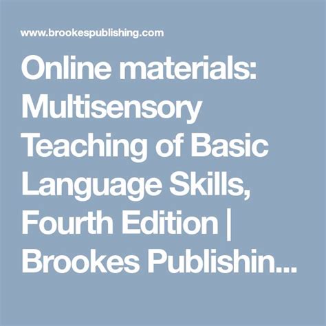 Online Materials Multisensory Teaching Of Basic Language Skills Fourth Edition