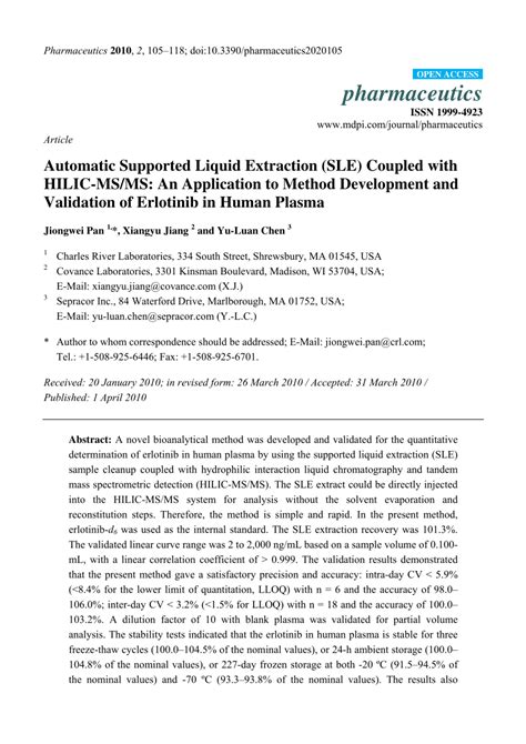 Pdf Automatic Supported Liquid Extraction Sle Coupled With Hilic Msms An Application To