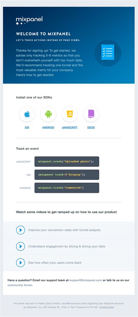 Welcome To Mixpanel From Mixpanel Desktop Email View Really Good Emails