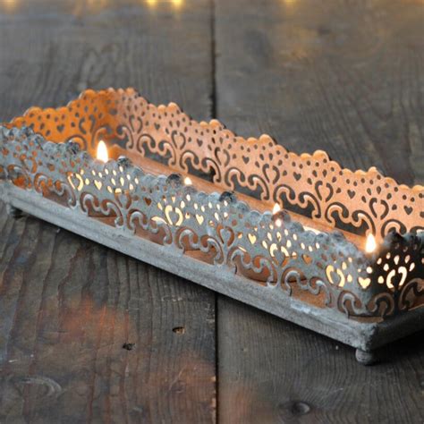 Vintage Style Candle Tray Rustic Table Decor Centerpiece