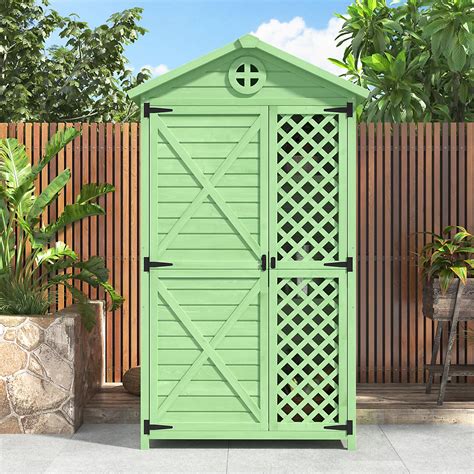 Btm Outdoor Wooden Garden Shed Green With Ventilation Slots