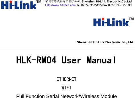Hi Link Electronic HLK RM04 Wireless Router User Manual HLK RM04 UserManual