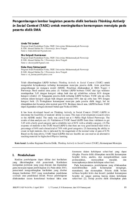 pdf pengembangan lembar kegiatan peserta didik berbasis thinking