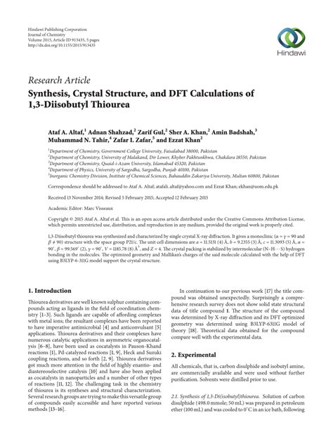 Pdf Synthesis Crystal Structure And Dft Calculations Of 13 Diisobutyl Thiourea