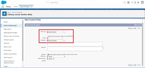 creating text and text area field data types in salesforce object