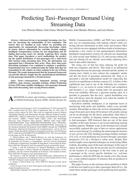 Pdf Predicting Taxi Passenger Demand Using Streaming Data